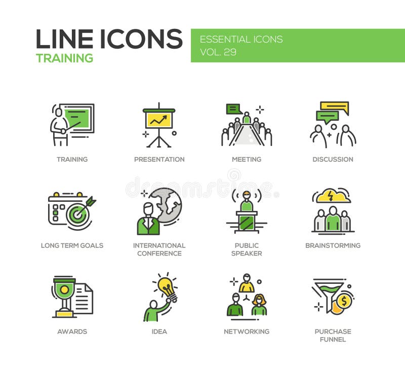 Business Training - Thin Single Line Icons Set Stock Vector ...