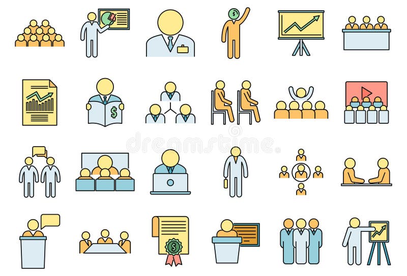Business Training Presentation Icons Set Vector Color Stock ...