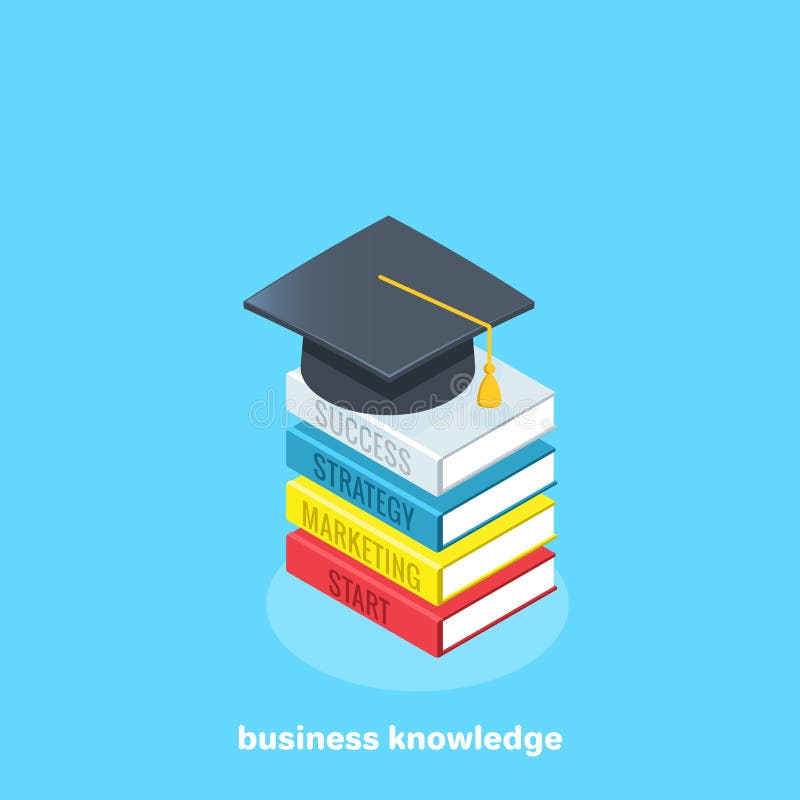 Business Training, a Stack of Books and a Bachelor`s Hat Stock Vector ...