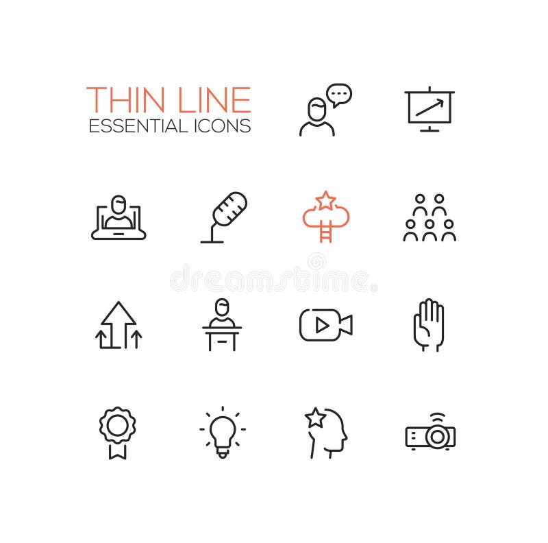 Business Training - Thin Single Line Icons Set Stock Vector ...