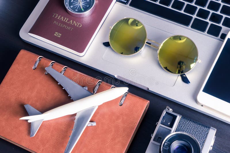 Business Travel Objects on Computer Office Stock Photo - Image of ...