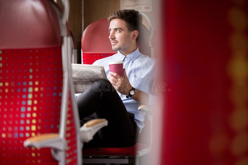 Business traveler on train stock image. Image of young - 65043257