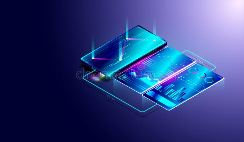 Business Trend Analysis on Isometric Smartphone Screen with Graphs and ...
