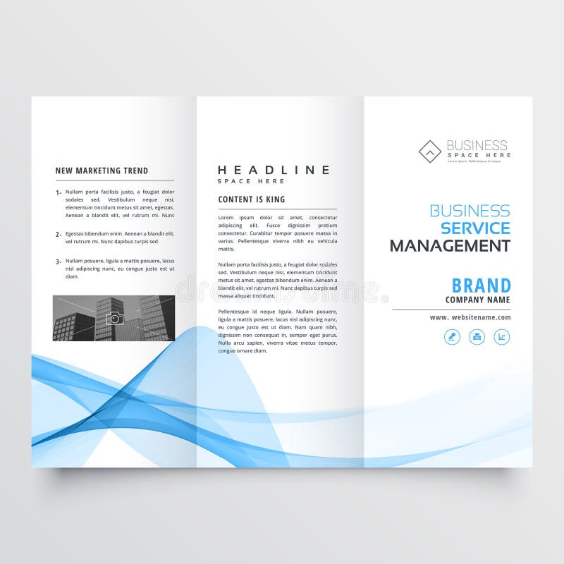 Business Tri-fold Brochure Design with Blue Abstract Wavy Shape Stock ...