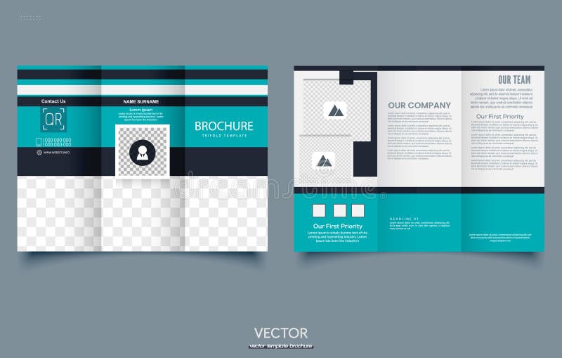 Business Tri-fold Brochure Template Design with Turquoise Color Stock ...