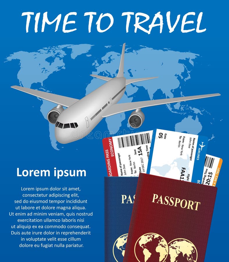 Business Trip Banner With Airplane And World Map Background Realistic