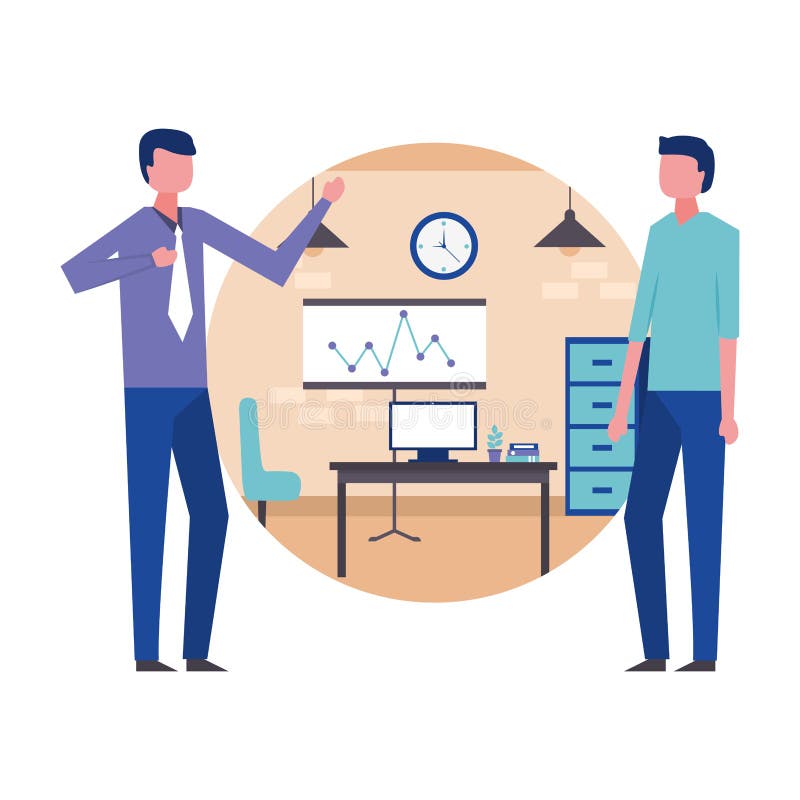 Business Two Man Office Workplace Stock Vector - Illustration of ...