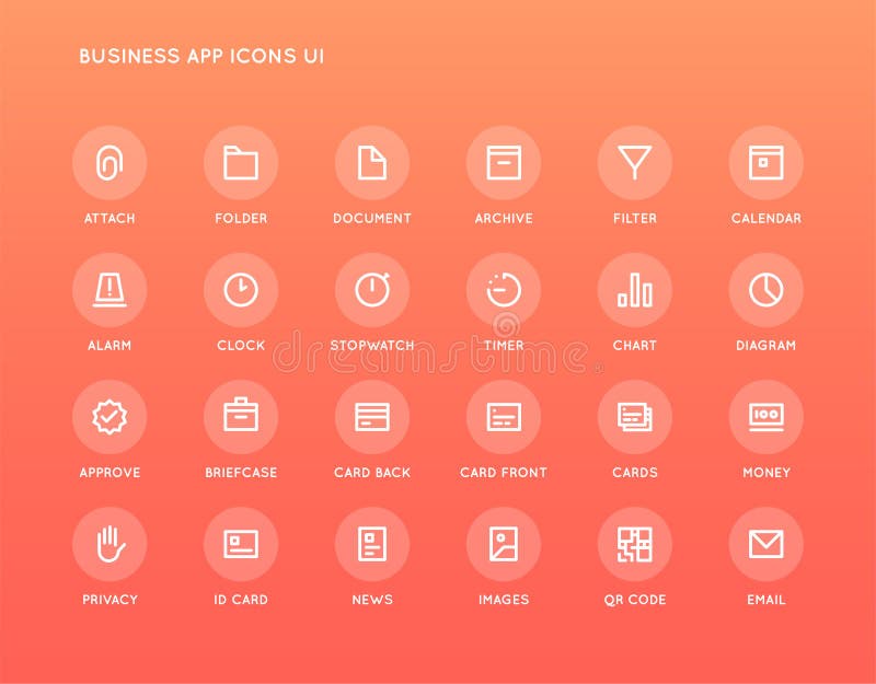Business User Interface UI Vector Icon Set. High Quality Minimal Lined ...