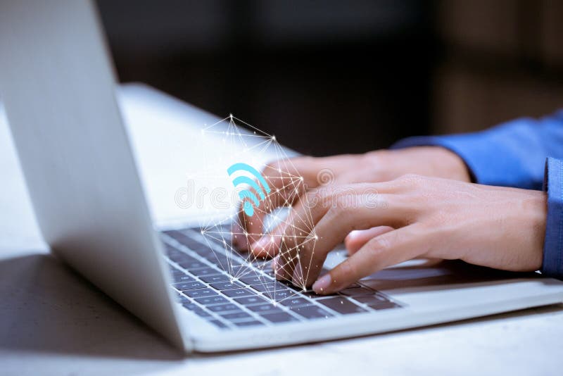 Business Using Laptop,with Wifi Icon,business Communication Social ...