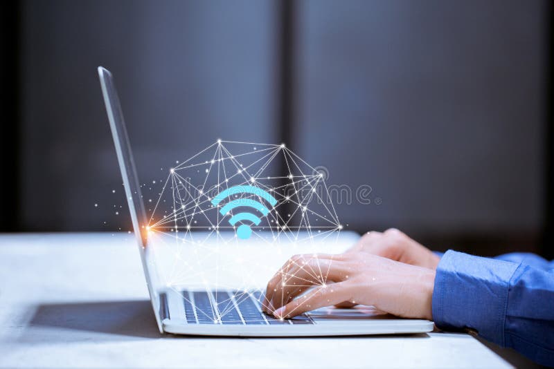 Business Using Laptop,with Wifi Icon,business Communication Social ...