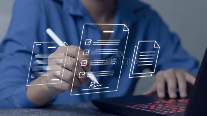 Business Using Pen To Sign Electronic Documents with Virtual Screen on ...
