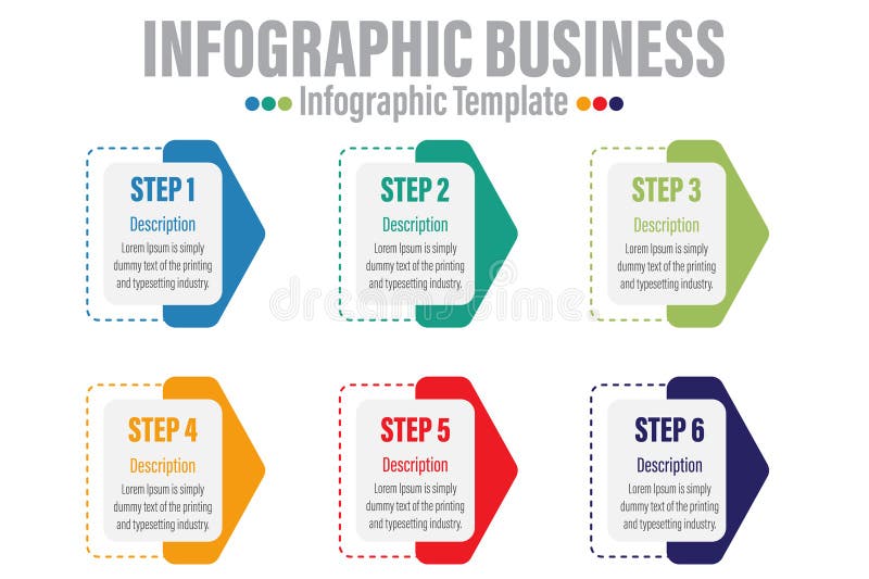 Business Process Infographic Template. 3D Shape Design with Six 6 Steps ...