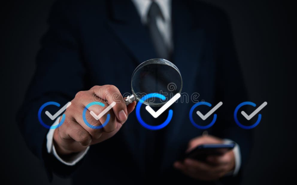 Business Verification Process with Checkmarks and a Magnifying Glass ...