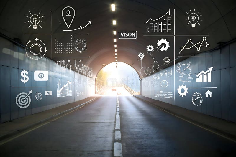 Business Vision Strategy Tunnel Light Stock Illustration - Illustration ...