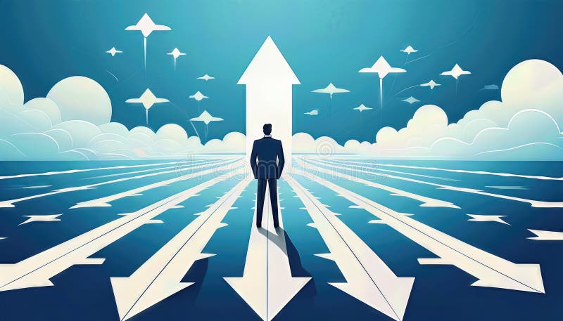 Business Visionary Navigating Forward Thrust on a Vibrant Arrow Pathway ...