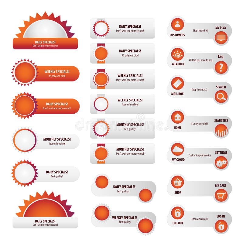 Business Web Site Red Buttons Set Stock Illustration - Illustration of ...