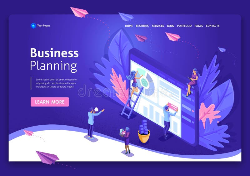 Business Website Template Design. Isometric Concept Work on Data ...