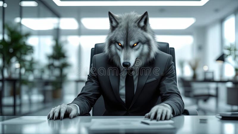 Business Wolf in Executive Suit Working at Modern Office Stock ...