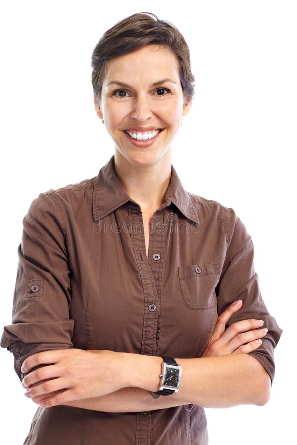 Woman Standing Against Isolated White Background Stock Photo - Image of ...