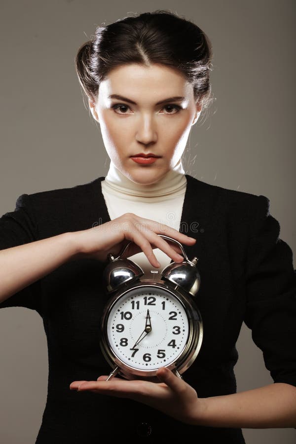 The Business Woman with an Alarm Clock Stock Image - Image of beauty ...