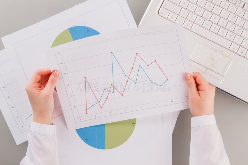 Business Woman Analysing Data Statistics. Stock Image - Image of chart ...