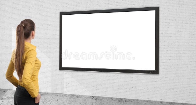 Business Woman from the Back Looking at Digital Screen Stock Photo ...