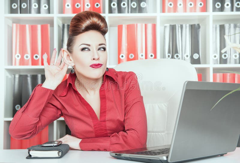 Business Woman with Big Ear Eavesdropping Stock Photo - Image of ...