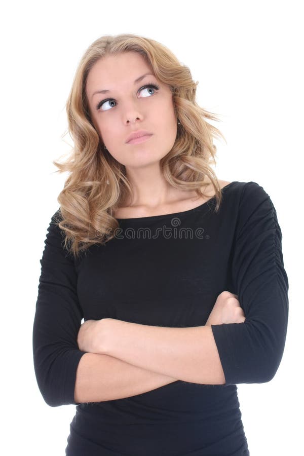 Business Woman in Black Thinking Stock Photo - Image of manager ...