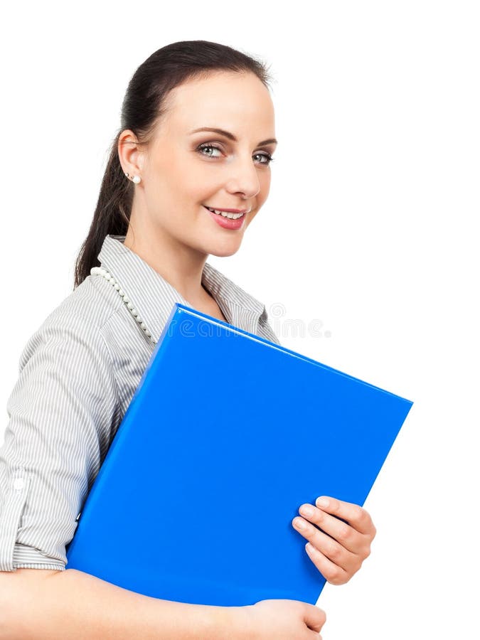 Business Woman with a Blue Binder Stock Image - Image of adult, blue ...