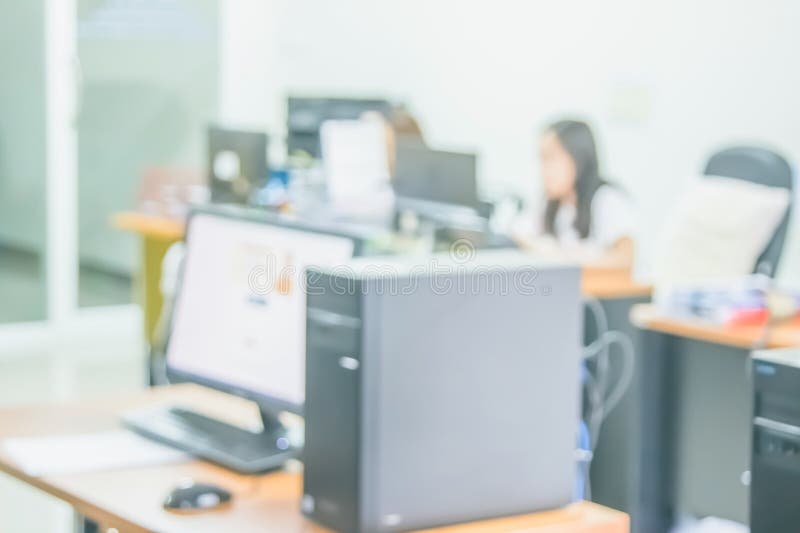 Business Woman Blur in the Workplace at Sitting with Desk Computer ...