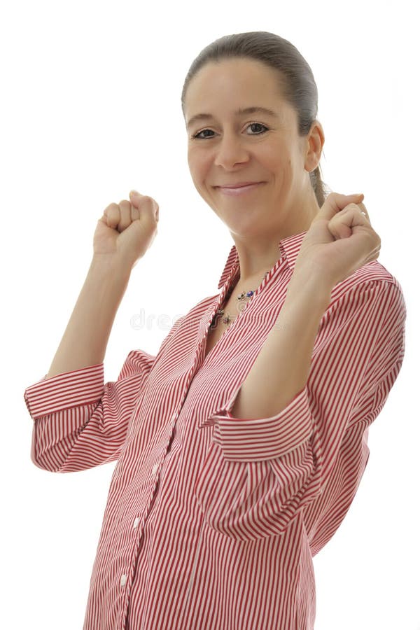 Business Woman with Both Arms in the Air Stock Image - Image of female ...