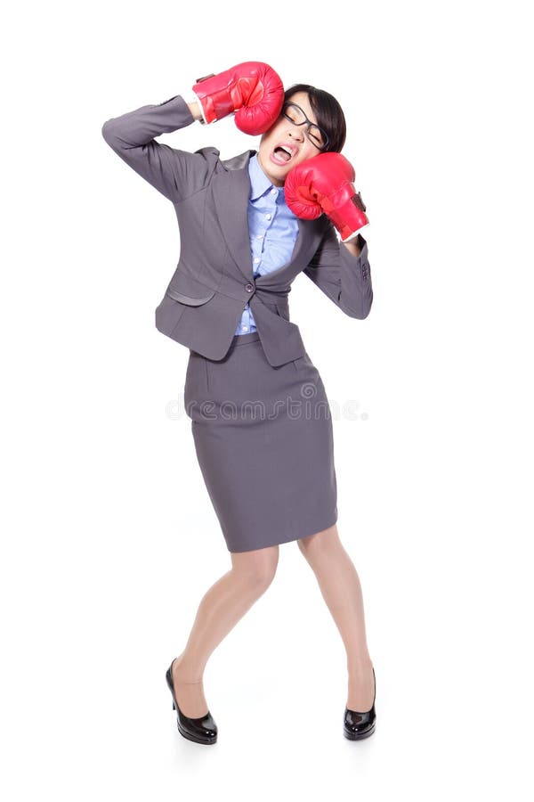 Business Woman Boxing and Knock Down Itself Stock Image - Image of ...