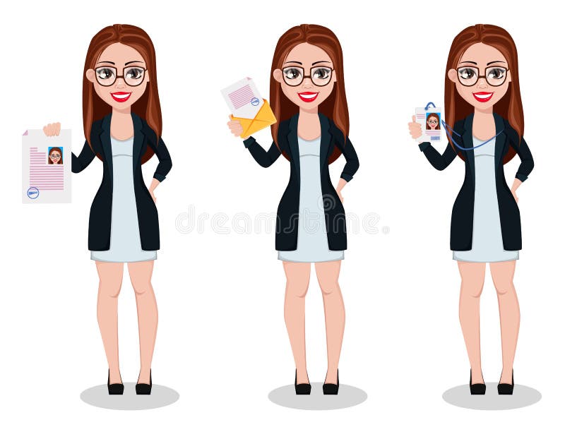 Business Woman Cartoon Character Beautiful Lady Stock Vector