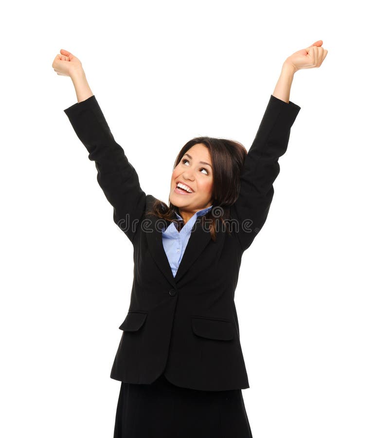Woman in Victorious Expression Stock Photo - Image of hands ...