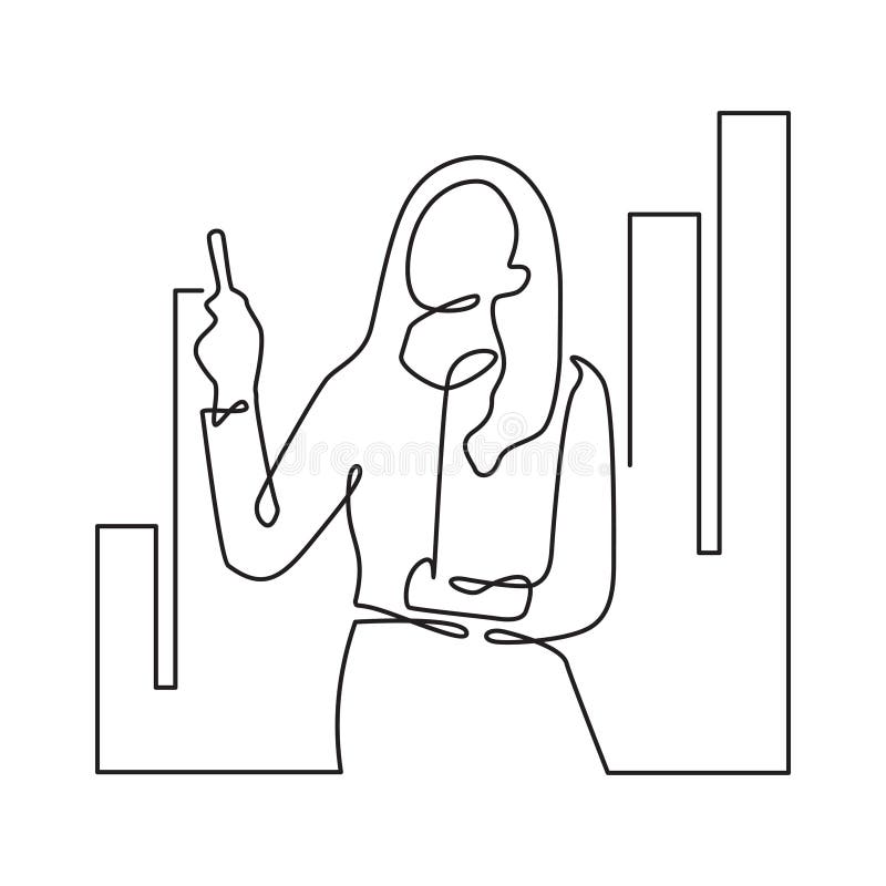 Business Woman Chart Presentation Office Work Concept Continuous Line ...