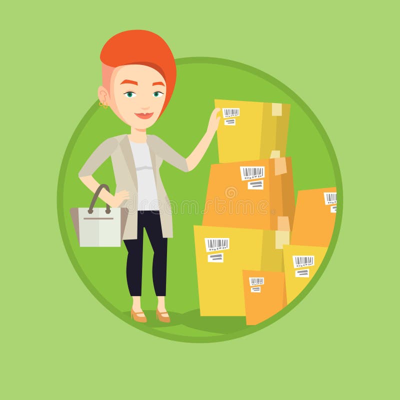 Business Woman Checking Boxes in Warehouse. Stock Vector - Illustration ...