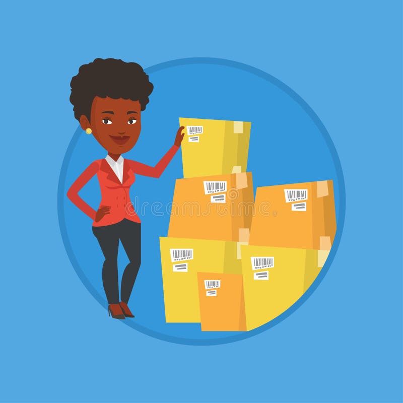 Business Man Checking Boxes in Warehouse. Stock Vector - Illustration ...