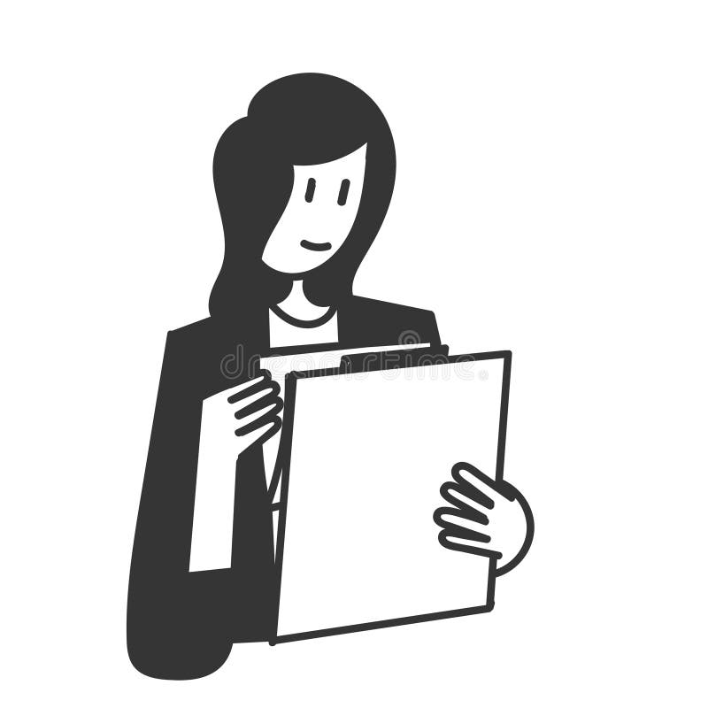 Business Woman is Checking the Document Clipboard Business in Doodle ...