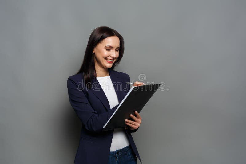 Business Woman Checking Schedule at Work Stock Image - Image of ...
