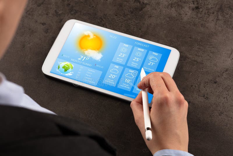 Business Woman Checking Weather Stock Image - Image of display ...