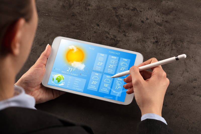 Business Woman Checking Weather Stock Image - Image of cold, forecast ...