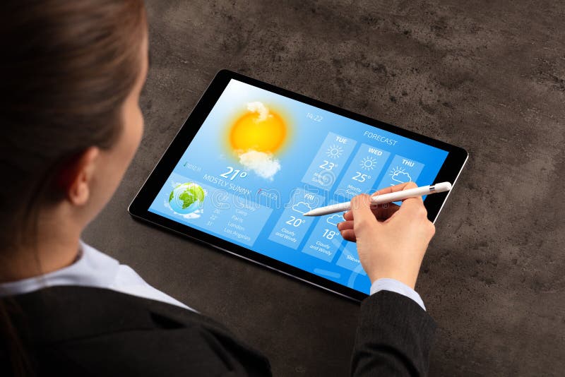 Business Woman Checking Weather Stock Photo - Image of forecast, earth ...