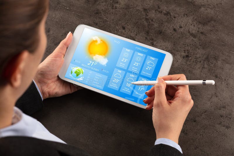 Business Woman Checking Weather Stock Photo - Image of cold, break ...