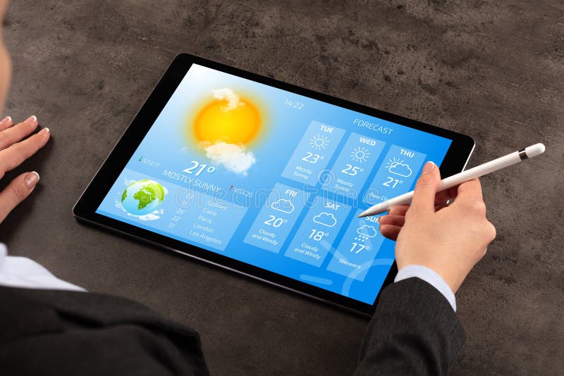 Business Woman Checking Weather Stock Image - Image of internet, plan ...
