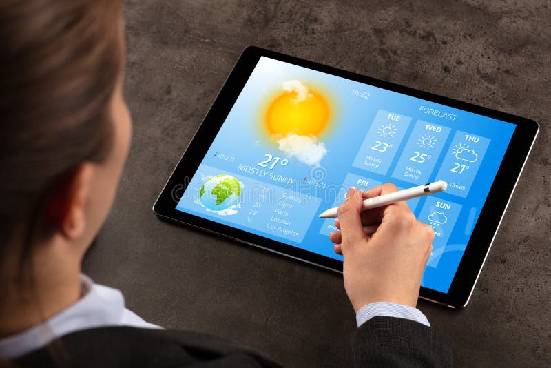 Business Woman Checking Weather Stock Photo - Image of city, fahrenheit ...