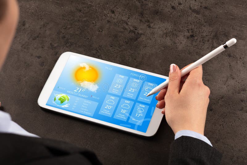 Business Woman Checking Weather Stock Image - Image of forecast, pencil ...