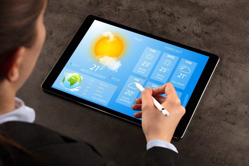 Business Woman Checking Weather Stock Photo - Image of days, forecast ...