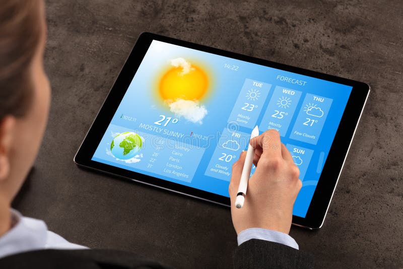 Business Woman Checking Weather Stock Image - Image of forecast, data ...