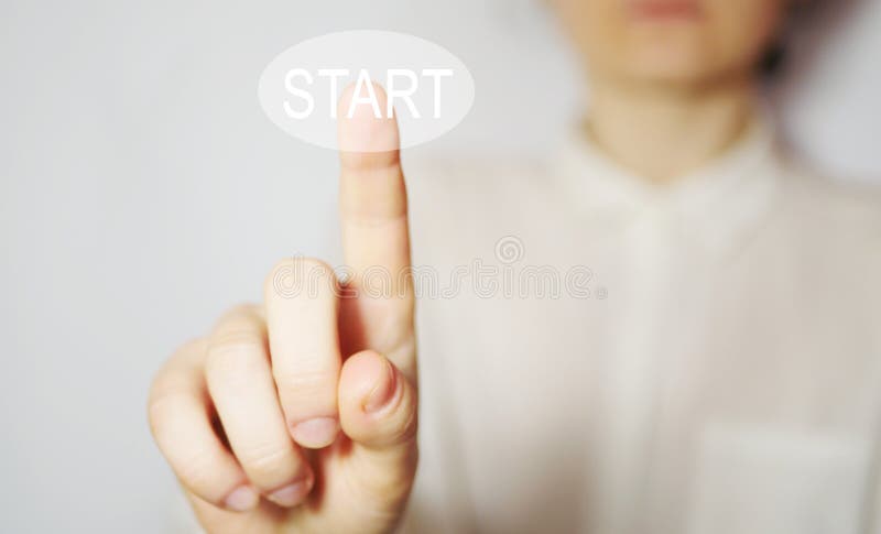 Business Woman Click on `start` Button Stock Photo - Image of hand ...