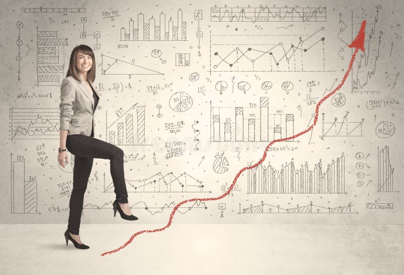 Business Woman Climbing on Red Graph Arrow Concept Stock Photo - Image ...